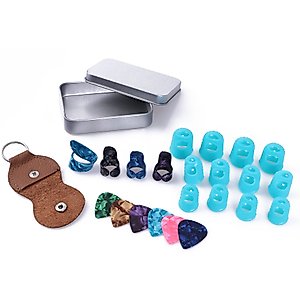 Tupalizy Guitar Picks/Finger Thumb Picks/Silicone Fingertip Protector/Pick Holder Set for Acoustic Guitar Starter and Strings Instrument (Mixed color)