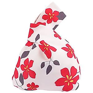 Amosfun Japanese Style Storage Bag Hand Bag Japanese Pattern Wrist Bag Sleeve Knot Pouch Portable Purse Canvas Tote Bag