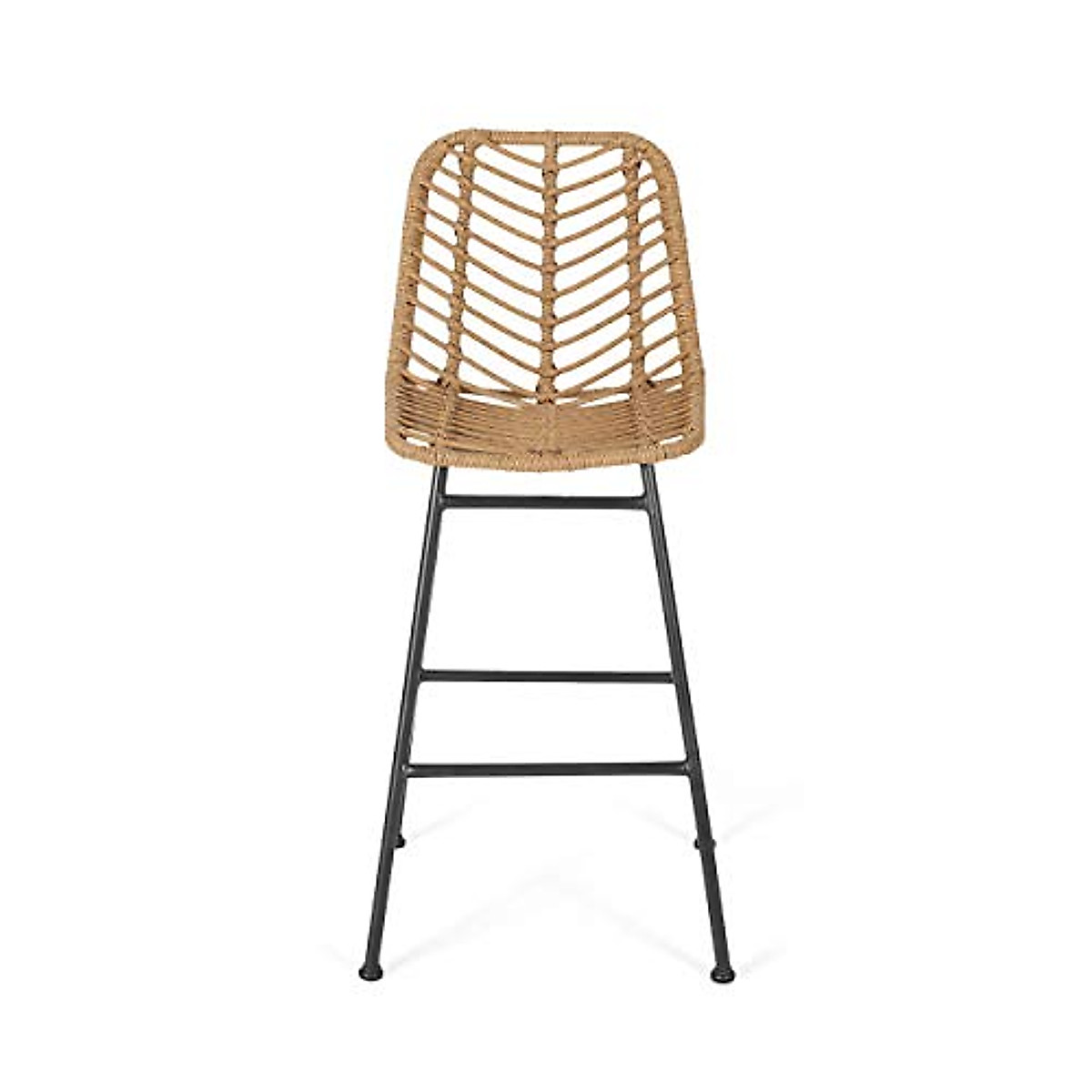 Great Deal Furniture Angela Outdoor Wicker Barstools (Set of 4), Light Brown and Black