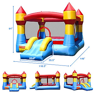 Costzon Inflatable Bounce House, Party Castle Bouncy House for Kids 12ft L x 9ft W x 7ft H Indoor Outdoor Fun w/Large Jumping Area & Fun Slide, Blower, Toddler Bounce House for Backyard Birthday Gifts