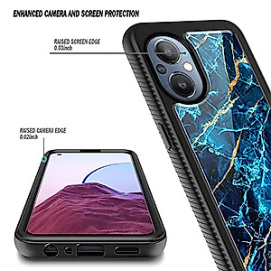 NZND Case for OnePlus Nord N20 5G with [Built-in Screen Protector], Full-Body Protective Shockproof Rugged Bumper Cover, Impact Resist Durable Phone Case (Marble Sapphire)