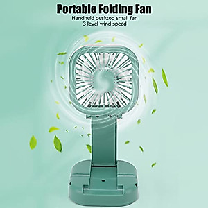 Small Desk Fan 3Speed Folding Wind Speed 270 Degree Rotation Strong Wind Portable Folding Fan for Bedroom Green