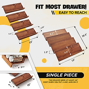 Tinamo Wood Spice Drawer Organizer - Acacia Wooden Tray Spice Racks Organizer for Cabinet Storage Shelf - 4 Tier Spice Rack Organizer for Drawer 32 Jars (Pack 4)