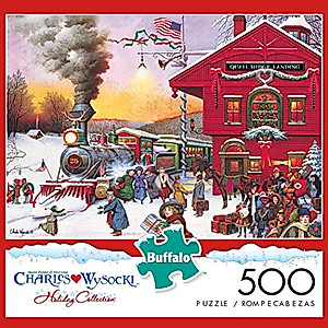 Buffalo Games - Charles Wysocki - Whistle Stop Christmas - 500 Piece Jigsaw Puzzle Red, Violet, Green, 21.25"L X 15"W