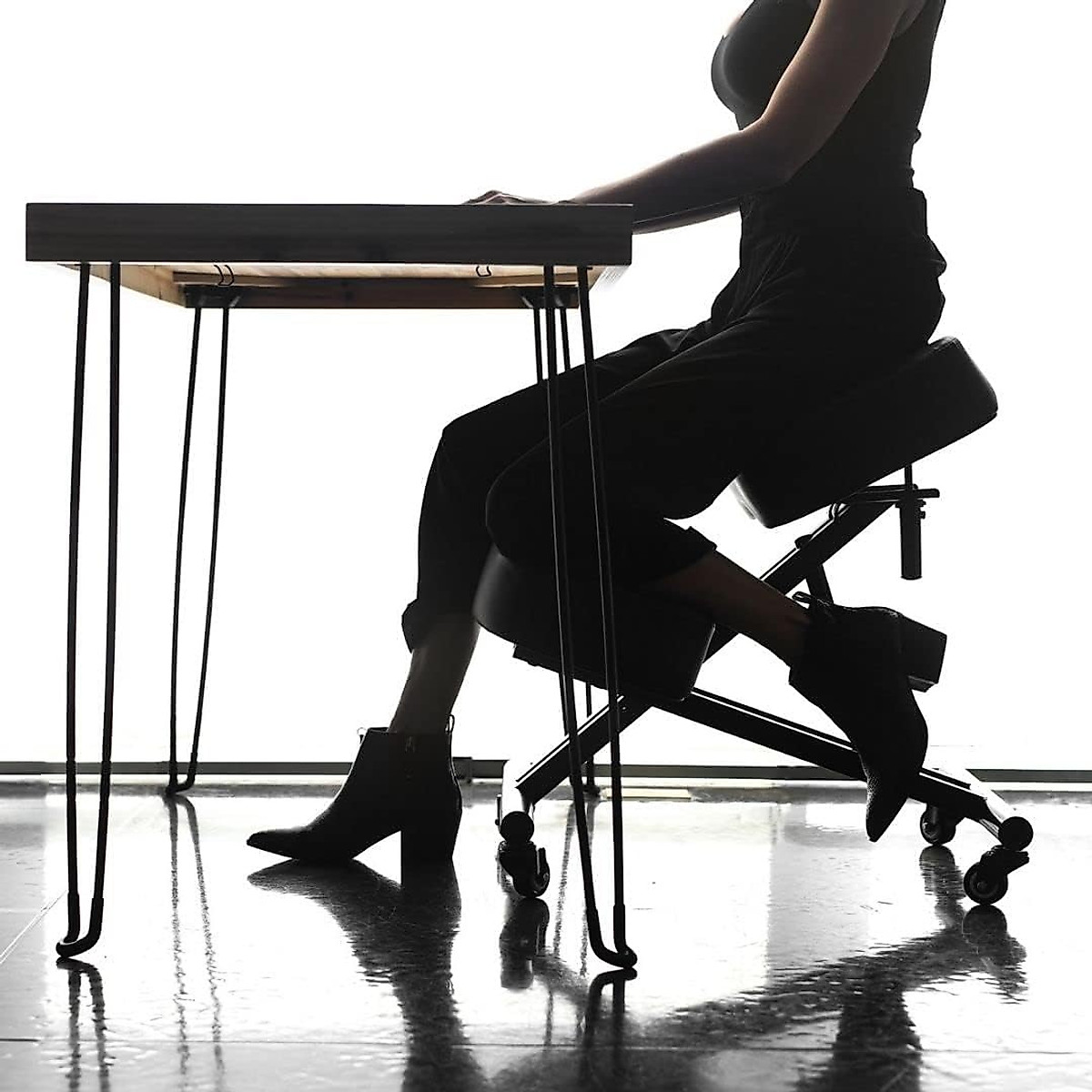 Sleekform Ergonomic Kneeling Chair - Adjustable Seat Angle and Height - Ergonomic Posture Kneeling Stool Chairs for Office and Home - Thick Comfortable Cushions, Wheels