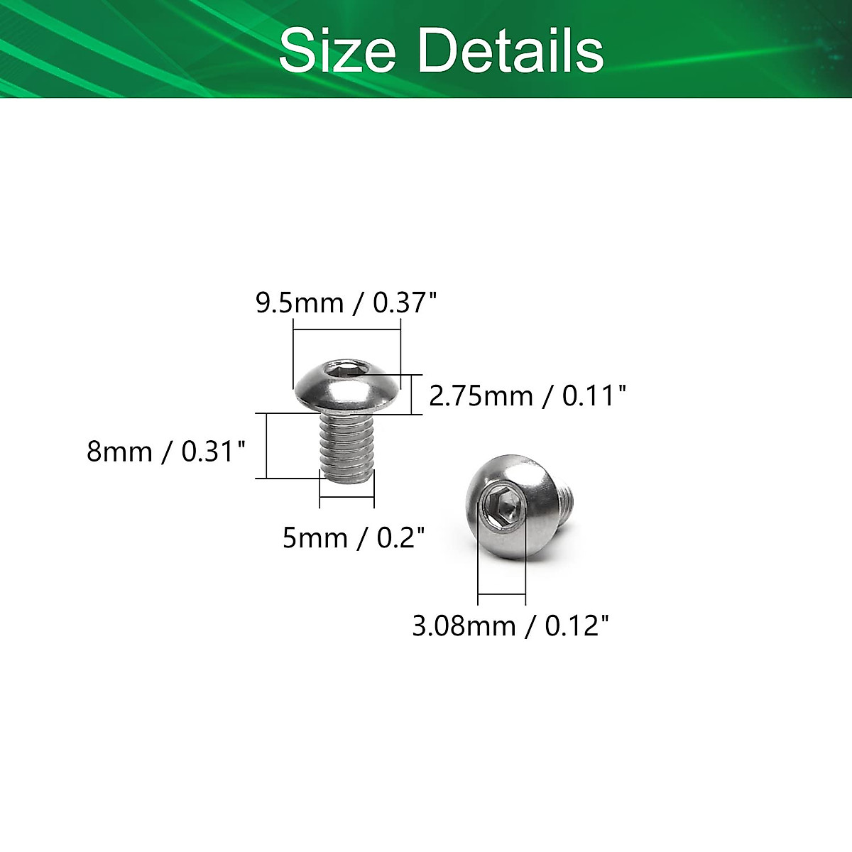 Yinpecly M5x8mm Hex Socket Head Machine Screws 304 Stainless Steel Inner Hex Socket Round Head Screw Fasteners Furniture Bolts Silver Tone 50Pcs