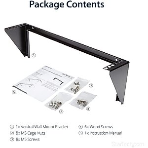StarTech.com 2U Vertical Wall Mount Patch Panel Bracket - Steel Rack Mount Bracket w/Hardware for 19" Network, Server and Data Equipment , TAA (RK219WALLV)