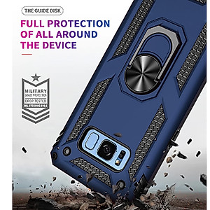STARSHOP Samsung Galaxy S8 Plus Case, with [Tempered Glass Screen Protector Included] Military Grade Shockproof Dual Layer Protective Phone Cover with Metal Ring Kickstand - Navy