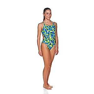 Arena Women's Standard Shattered Glass Challenge Back One Piece Swimsuit, Green/Blue, 26
