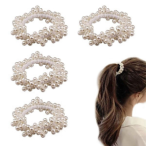 QULSE Pearl Hair Ties White Weave Hair Scrunchies Stretch Hair Rope Accessories for Women and Girls(white)