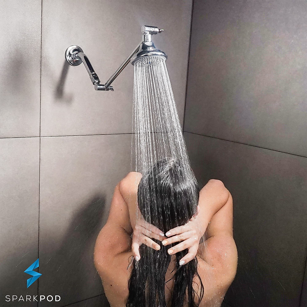 SparkPod High Pressure 3-Function Rain Shower Head - Luxury Modern Look - 3.75" Wide Angle Rainfall Showerhead - No Hassle Tool-less 1-Min Installation (Luxury Polished Chrome)