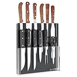AITEE Acrylic Knife Holder for Wall, Clear Knife Block With Protection Shield for Kitchen Multifunctional Storage, Double-Layer Dust-Proof Storage Knife Holder for Knife Organize and Storage