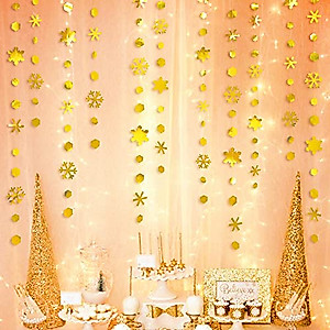 52 Ft Gold Snowflakes Garland Paper Streamer Banner Backdrop for Winter Christmas Frozen Birthday Wedding Bridal Shower Baby Shower Xmas New Year Winter Wonderland Party Decorations Supplies