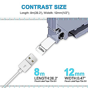 DSY360 Compatible Label Tape Replacement for Brother TZe-231 TZ-231 Laminated Black on White 12mm 0.47 Inch TZe231 TZ Tape for P Touch Label Maker PT D210 1880 H100 H110 D200, 0.47" x 26.2' (6 Pack)