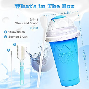 KTEBO Frozen Magic Slushy Cup, Smoothie Cups with Lids and Straws, Slushie Maker Cup is Cool Stuff Things, Fasting Cooling Make Milkshake smoothie Freeze Beer - TIKT0K Trend Items Cool Gadgets-Blue