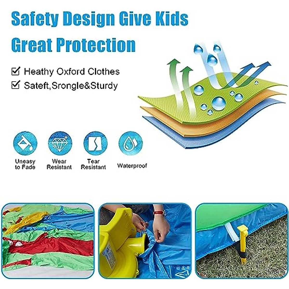 Inflatable Water Slides for Kids - Kinsuite Inflatable Bounce House Water Slide w/Jumping Area Climbing Wall Water Cannon Splash Pool Tunnel Indoor Outdoor Play (with 680W Air Blower)