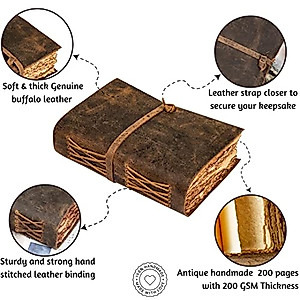 LEATHER VILLAGE - Leather Journal – Vintage Leather Journal – Book of Shadows – Leather Bound Journal – Leather Sketchbook – Antique/Vintage Deckle Edge Handmade Paper of 200 GSM – 8 X 6 inches