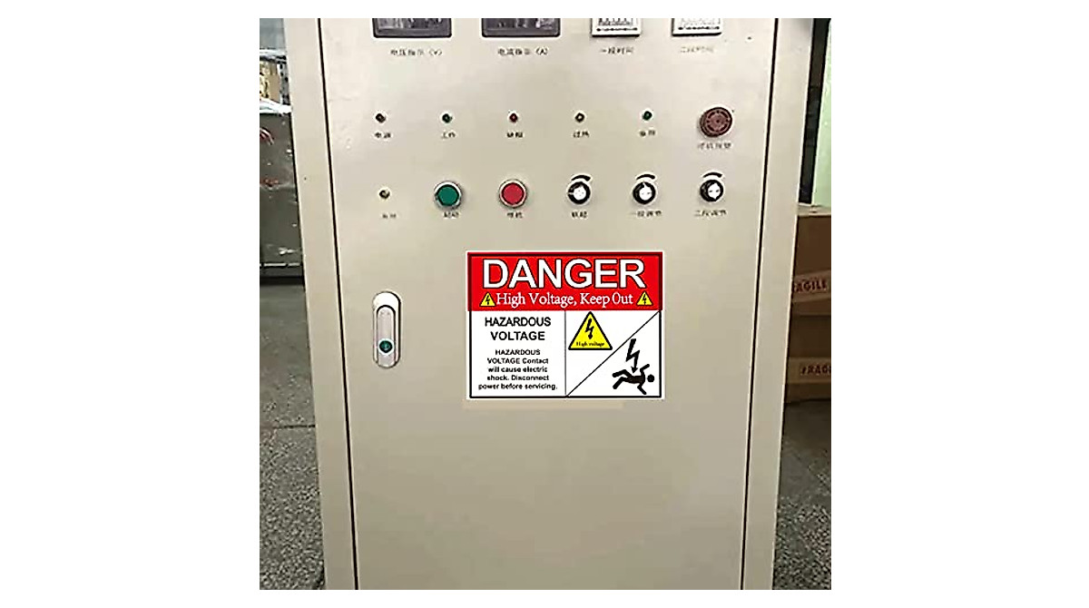 Hazardous Voltage Warning Stickers - 8 Pack Safety Decals for High Voltage