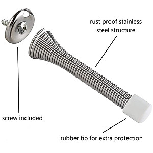 12 Pack Spring Door Stopper 3-1/8" Flexible Heavy Duty Screw-in Stainless Steel with Rubber Bumper (White)