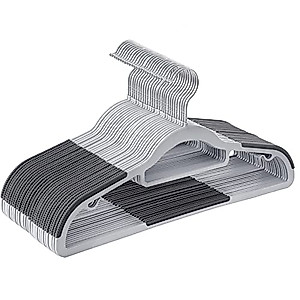 SONGMICS Pack of 30 Coat Hangers, Heavy-Duty Plastic Hangers with Non-Slip Design, Space-Saving Clothes Hangers, 16.5 Inches Wide, 360° Swivel Hook, Gray and Silver UCRP20G30