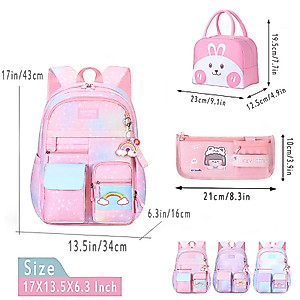 IHZZ Kawaii Backpack, Pink Backpack for Girls, Kid Starry Rainbow Bookbag, Cute Backpack for Kids, Aesthetic Backpack, Blue(3 PCS Set)