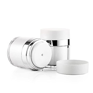 Furnido 2 Pack 1.7 oz Refillable Airless Pump Jars With Lid, Empty Acrylic Makeup Cosmetic Containers for Thick Moisturizer, Travel Lotion, Skincare, Cream,White