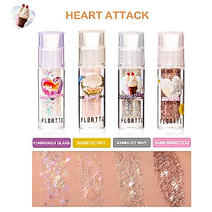 2PCS Flortte Liquid Glitter Eyeshadow, Korean Makeup Star Diamond Streamer Liquid Eyeshadow, Bling Pigmented Eye Makeup Sparkling Korean Eye Glitter, Easy to Apply Liquid Glitter Eyeshadow, Long Lasting Glitter Eyeliner Liquid Shimmer Eyeshadow (02+03)