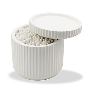 KUMGROT Bathroom Accessory Cotton Ball Holder Diatomaceous Earth Swab Dispenser Absorbent Qtip Holder Restroom Organizers Cotton Round Pads Storage, 360ml (White)