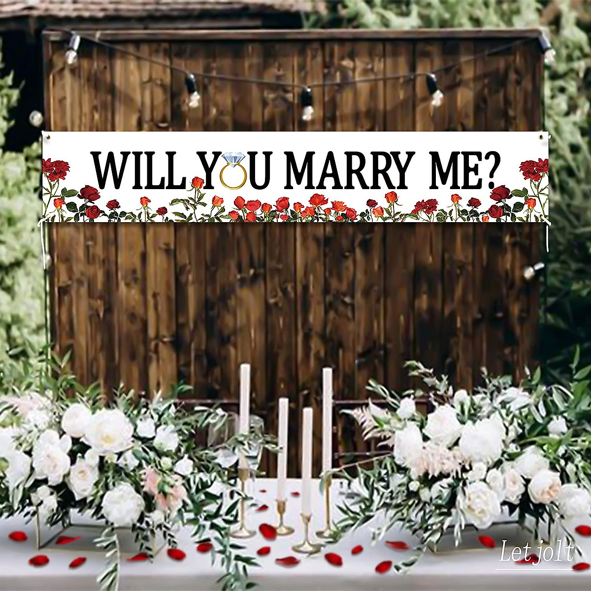 Marry Me Flower Banner Will You Marry Me Large Flower Banner Marriage Valentine's Day Proposal Sunmmer Supplies Engagement Lawn Sign Outdoor Party Backdrop Decorations 6Ft