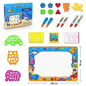 Water Doodle Mat - Kids Painting Writing Color Doodle Drawing Mat Toy Bring Magic Pens Educational Toys for Age 2 3 4 5 6 7 Year Old Girls Boys Age Toddler Gift