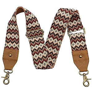 Nefelibata Purse Strap-2"Crazy Horse Leather Wide Shoulder Strap Adjustable Replacement,Retro Jacquard Embroidery Multi-pattern Crossbody Bag Straps for Handbag,Crossbody Bags,、(Ethnic style red)