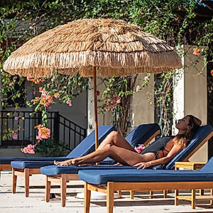 AMMSUN 7.5ft Hula Thatched Tiki Patio Beach Umbrella Hawaiian Style 10 Ribs UPF 50+ with Tilt Carry Bag for Outdoor Tiki Bar, Tropical Palapa, Patio Garden Beach Pool Backyard Natural Color