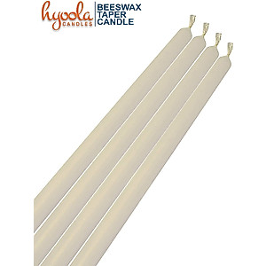 Hyoola 10" Beeswax Taper Candles 12 Pack - Handmade, All Natural, 100% Pure Unscented Bee Wax Candle - Tall, Decorative, White - 10 Hour Burn Time