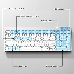 OMOTON Bluetooth Keyboard for Mac, Wireless Keyboard with Numeric Keypad for MacBook Pro/Air, iMac, iMac Pro, Mac Mini, Mac Pro Laptop, Silver White