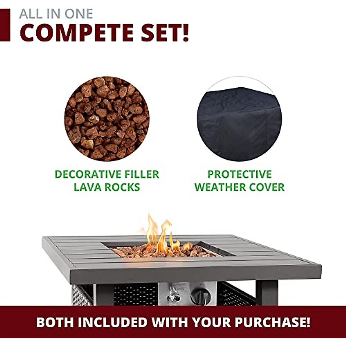 Lokingrise Fire Pit Table, 28 inch 50,000 BTU Outdoor Square Gas Fire Pit Table for Patio, Garden, Backyard（Grey） (28 Inch, Grey)