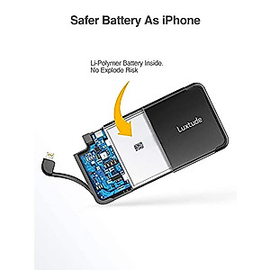 Luxtude 5000mAh Portable Charger iPhone Built in Lightning Cable (MFi Apple Certified), Ultra Slim External Battery Pack, Fast Charge Power Bank for iPhone 14/13/12/11 Pro/X/XR/XS Max/10/8/7/6S etc.