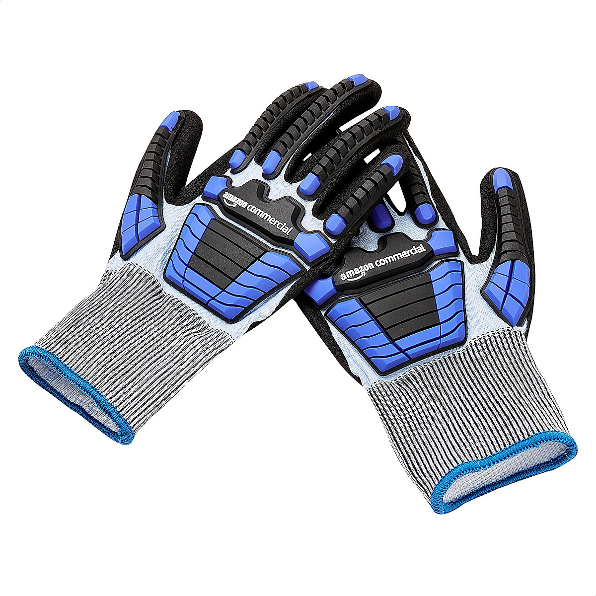 AmazonCommercial 18G Goldsilk & Sandy Nitrile Gloves with Impact Protection on Back (Blue/Black), Size XL, 1-Pair