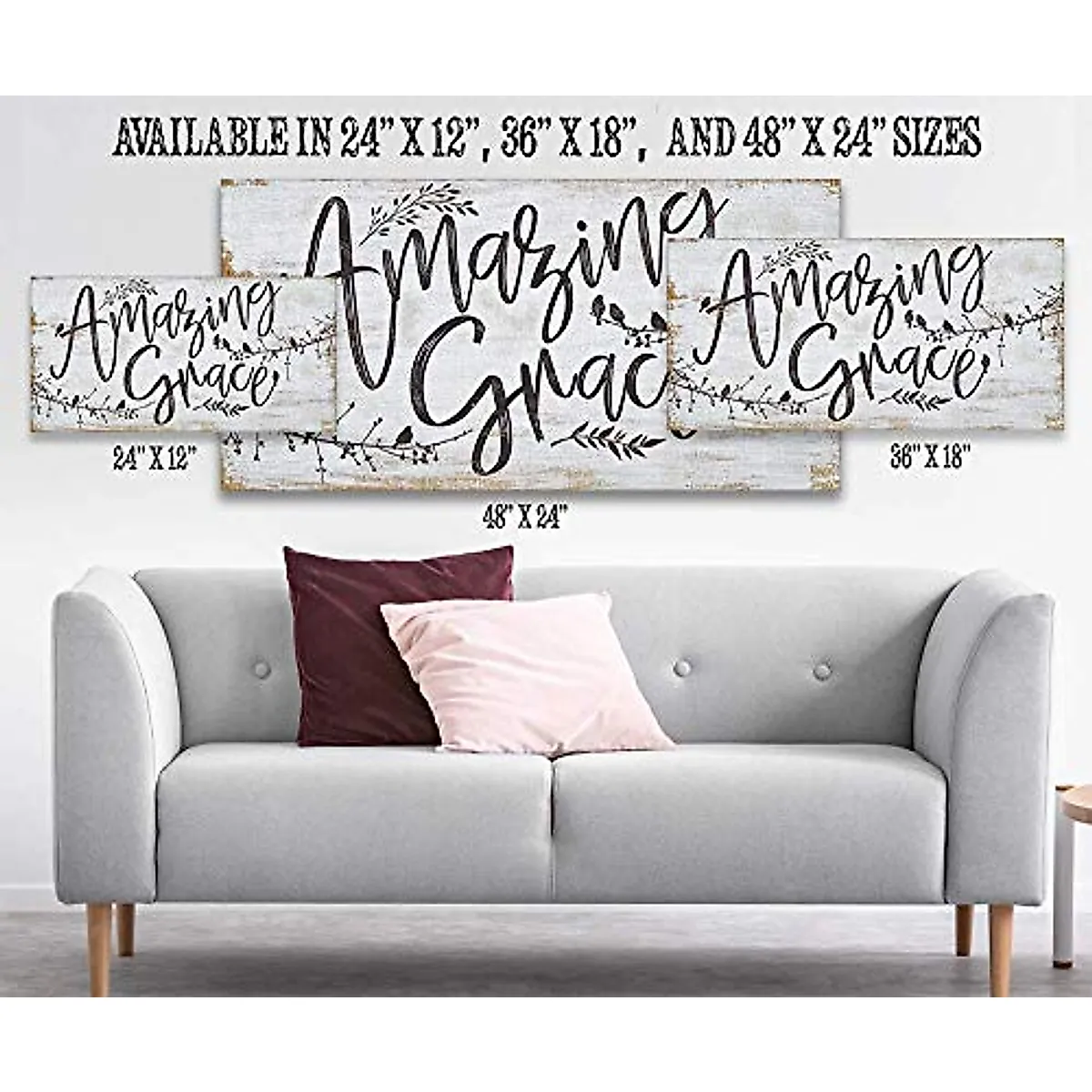 Amazing Grace - 12" x 24" Canvas Wall Art (Printed on Canvas, Not Wood) - Stretched on a Heavy Wood Frame - Ready to Hang - Perfect Dining and Living Room Decor - Makes a Great Housewarming Gift Under $50