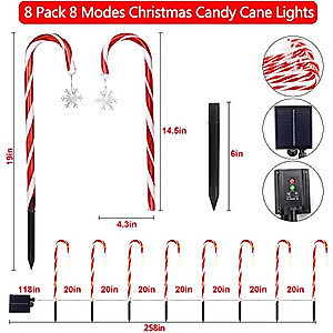 Christmas Candy Cane Pathway Marker Lights, 8 Modes Set of 8 Solar Christmas Candy Cane Lights, Outdoor Christmas Decorations Solar Candy Cane Lights for Holiday Walkway Patio Garden