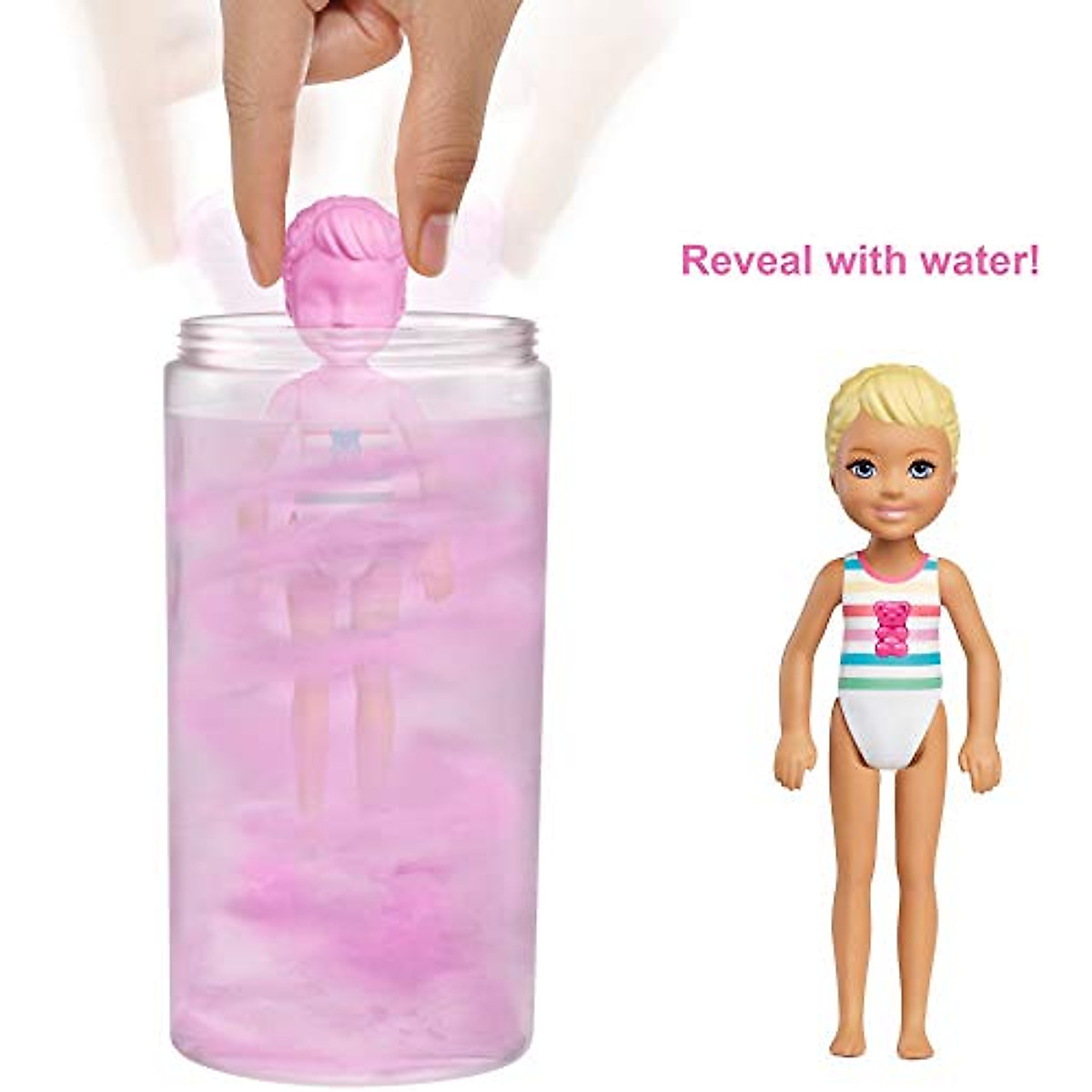 Barbie Color Reveal Chelsea Doll with 6 Surprises: Water Reveals Doll’s Look & Creates Color Change on Leotard Graphic