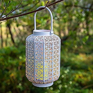 ANRUST Bucket Metal Lanterns Hanging, Outdoor Garden Lanterns, Metal Lantern Table Lantern for Garden, Patio, Yard Relaxing Atmosphere on Calm Nights Without LED (White)