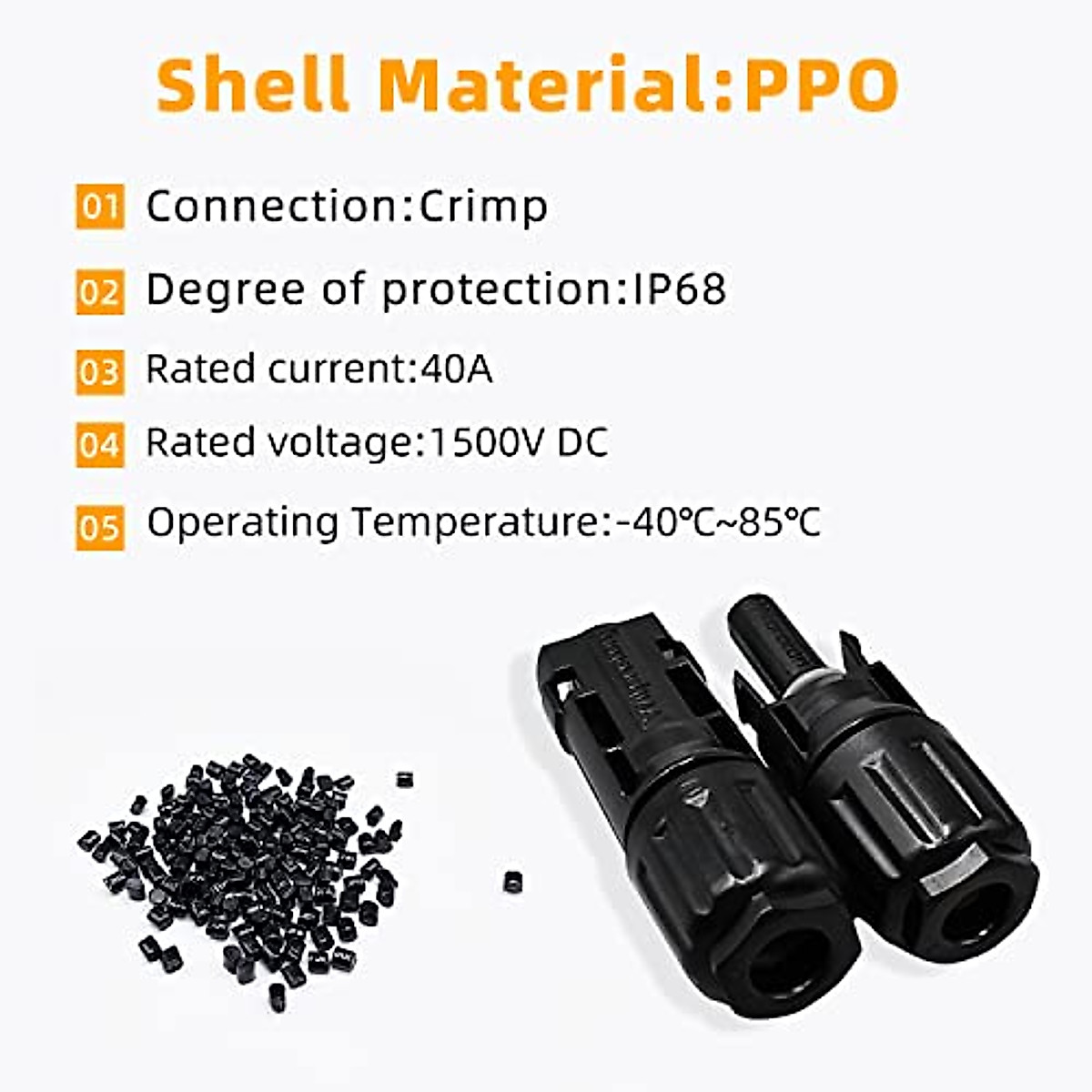 Witproton Solar PV Connector IP68 1500V 40A Hollow Tinned Copper Terminal Black 5 Pairs (2.5mm2~6mm2 (14AWG~10AWG))