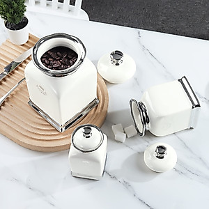 fanquare White Canisters Set of 3, Farmhouse Porcelain Cookie Jars for Countertop, Large Ceramic Sugar Container with Lid, Spice Jar with Label