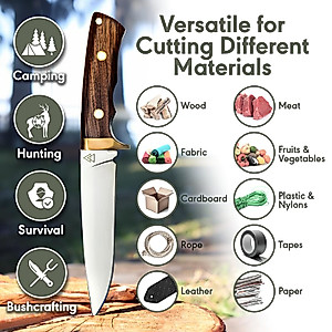 Hunting Knife with Sheath, 10.25" Fixed Blade Bushcraft Hunting Knives with 440C Hardened Stainless Steel Full Tang Survival Knife By Kratos - ZF10