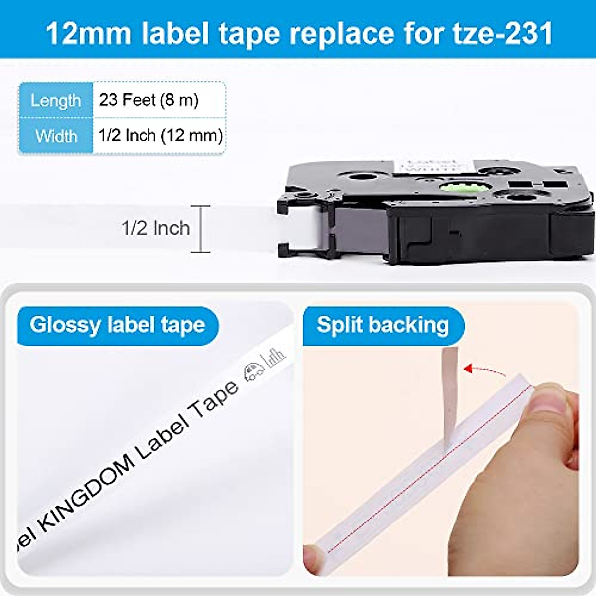 4 Pack Label Maker Tape Compatible Brother Label Maker Tape TZe-231 TZe231 12mm 0.47 Inch Laminated White Tape for Brother P-Touch PT-1290 PT-D210 PT-H100 PTD220 PTD600 Labeler, Black on White