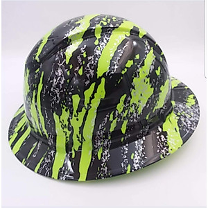 Wet Works Imaging Customized Pyramex Full Brim Hi Vis Green Urban Camo Hard Hat with Ratcheting Suspension