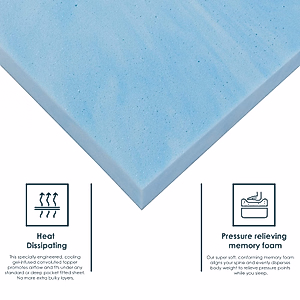 Greaton, 1-Inch Gel Memory Foam Mattress Topper, CertiPUR-US Certified for Superior Comfort and Support, Queen, Blue