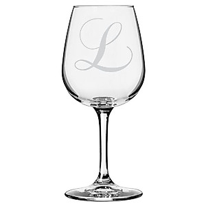 Chopin Script Etched Monogram All Purpose 12.75oz Wine Glass (Letter L)