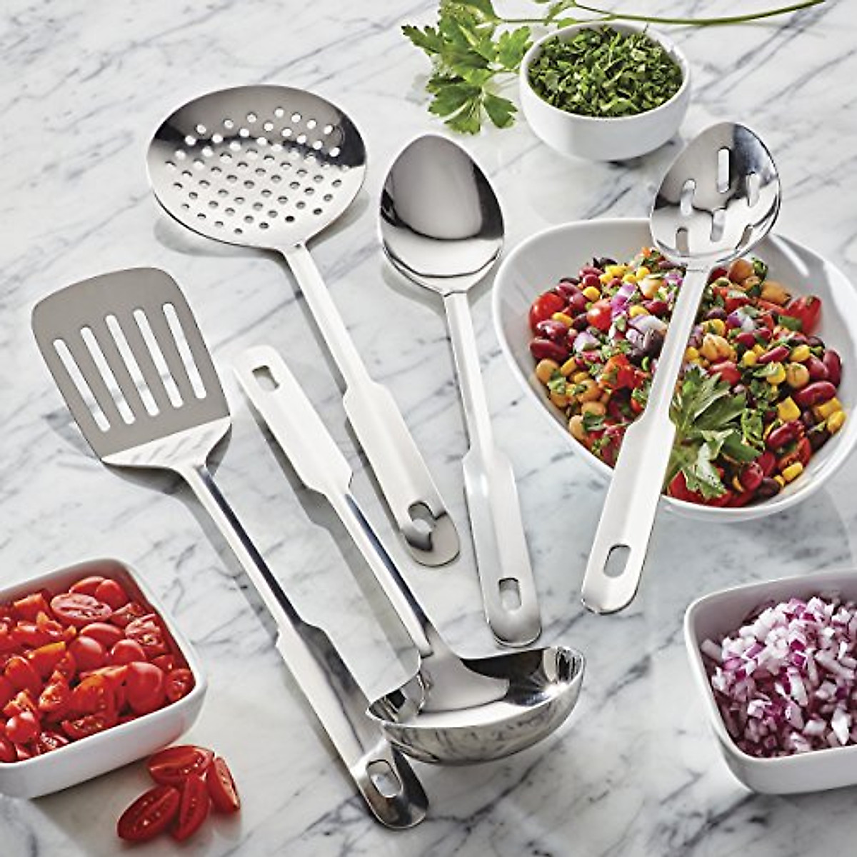 Amco 8796 Stainless Steel 5-Piece Utensil Set,Medium