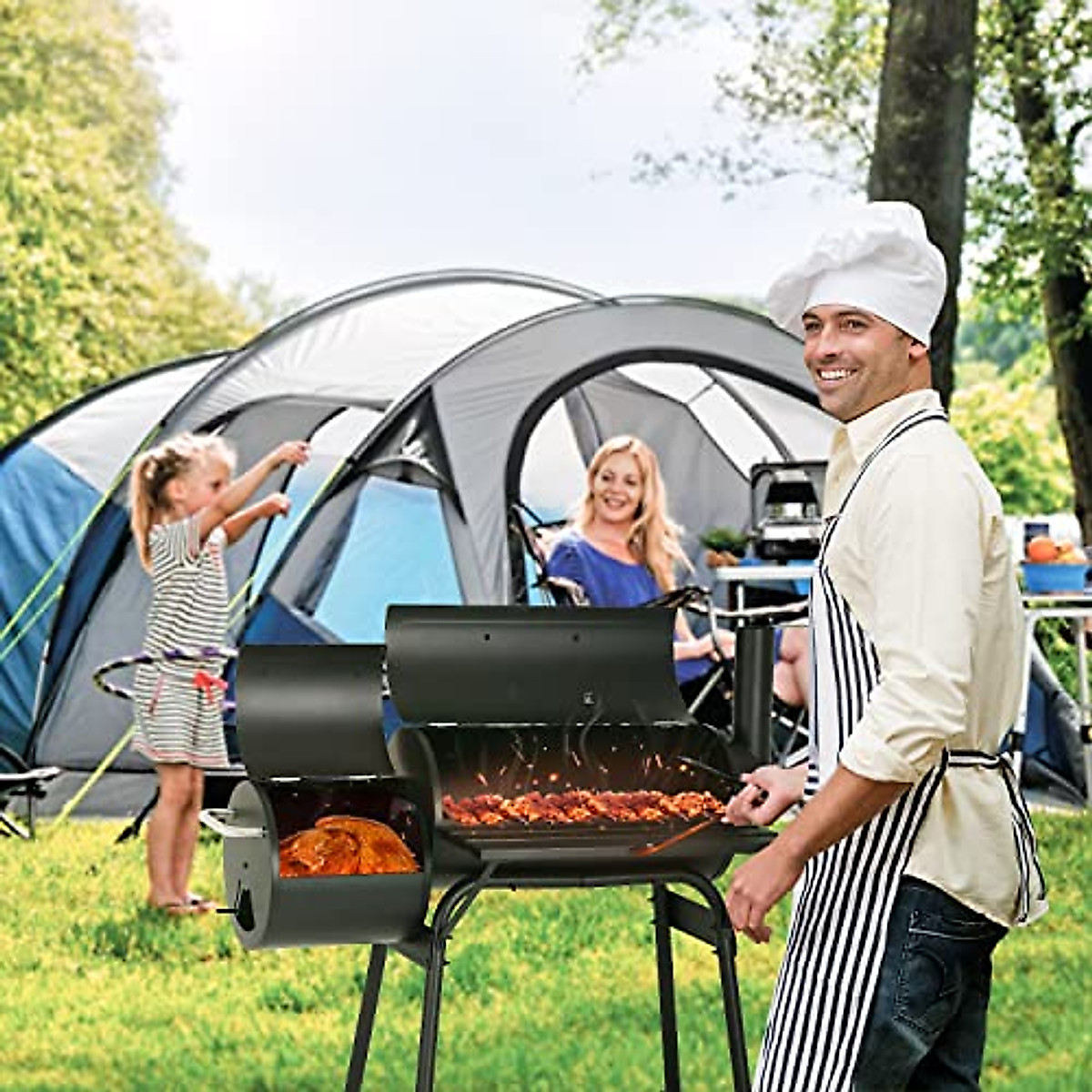 Charcoal Grills Outdoor Barbecue Grill Offset Smoker Portable BBQ Grill with Wheels for Backyard Camping Picnics